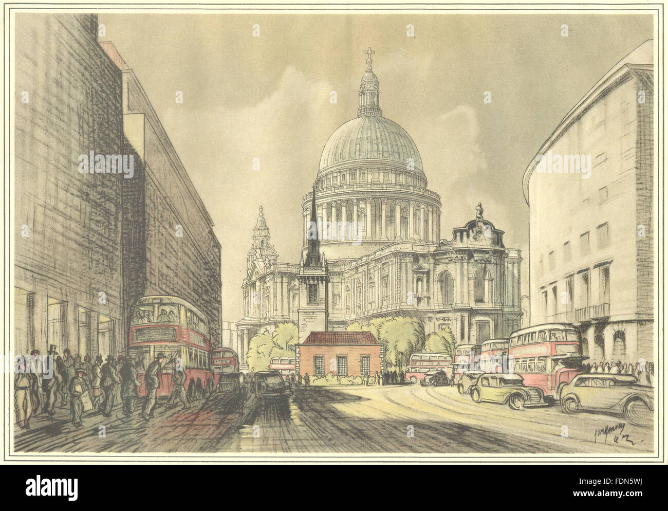 LONDON. Eye-Level view St Paul's Cathedral widened Watling Street ...