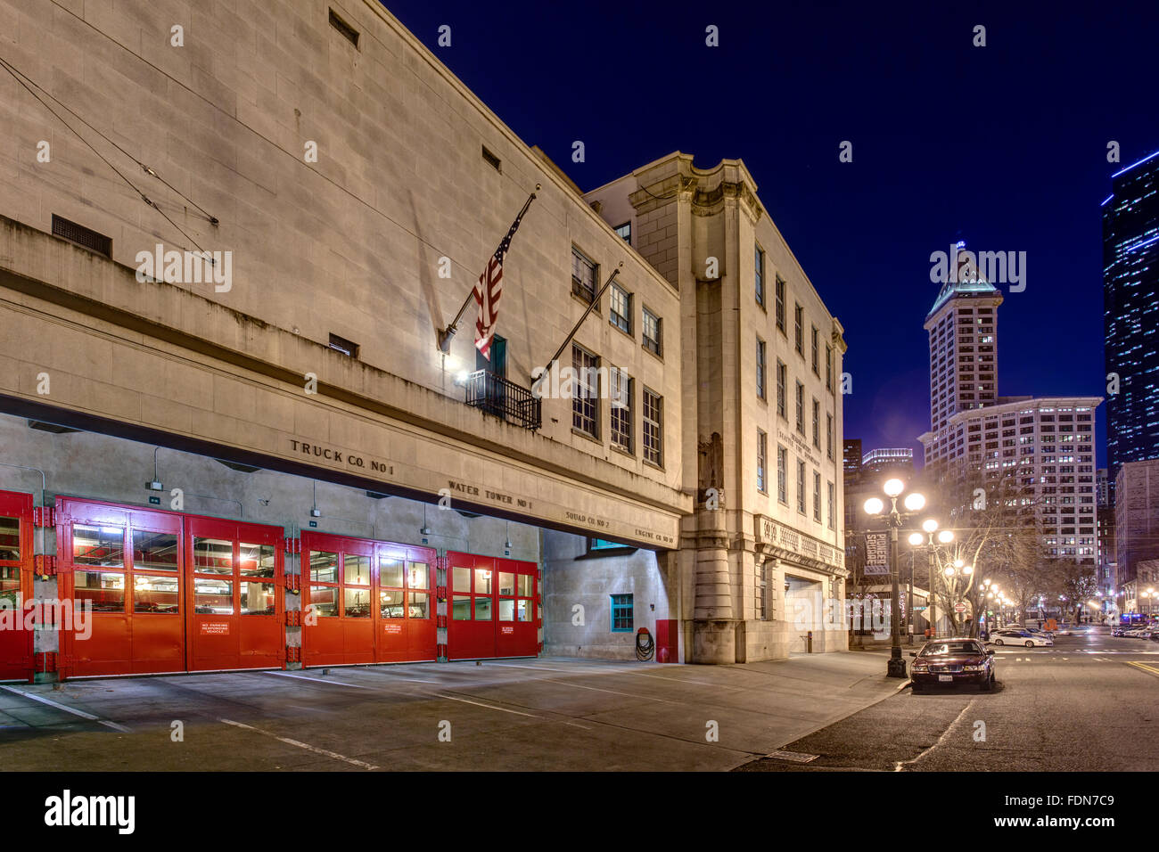 Fire Station in Seattle Washington USA. Photographed at twilight Stock ...