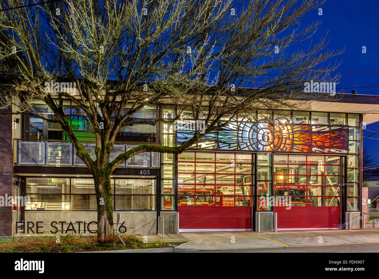 Fire Station in Seattle Washington USA. Photographed at twilight Stock ...