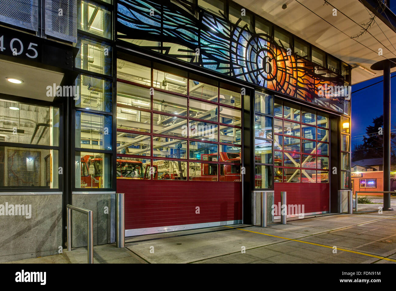 Fire Station in Seattle Washington USA. Photographed at twilight Stock ...