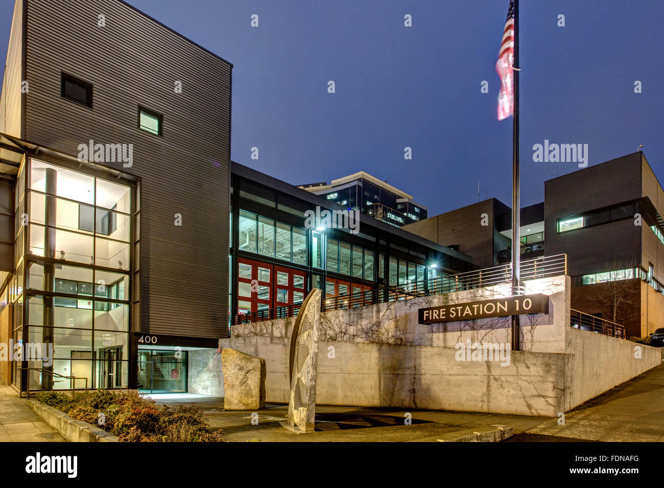 Fire Station in Seattle Washington USA. Photographed at twilight Stock ...
