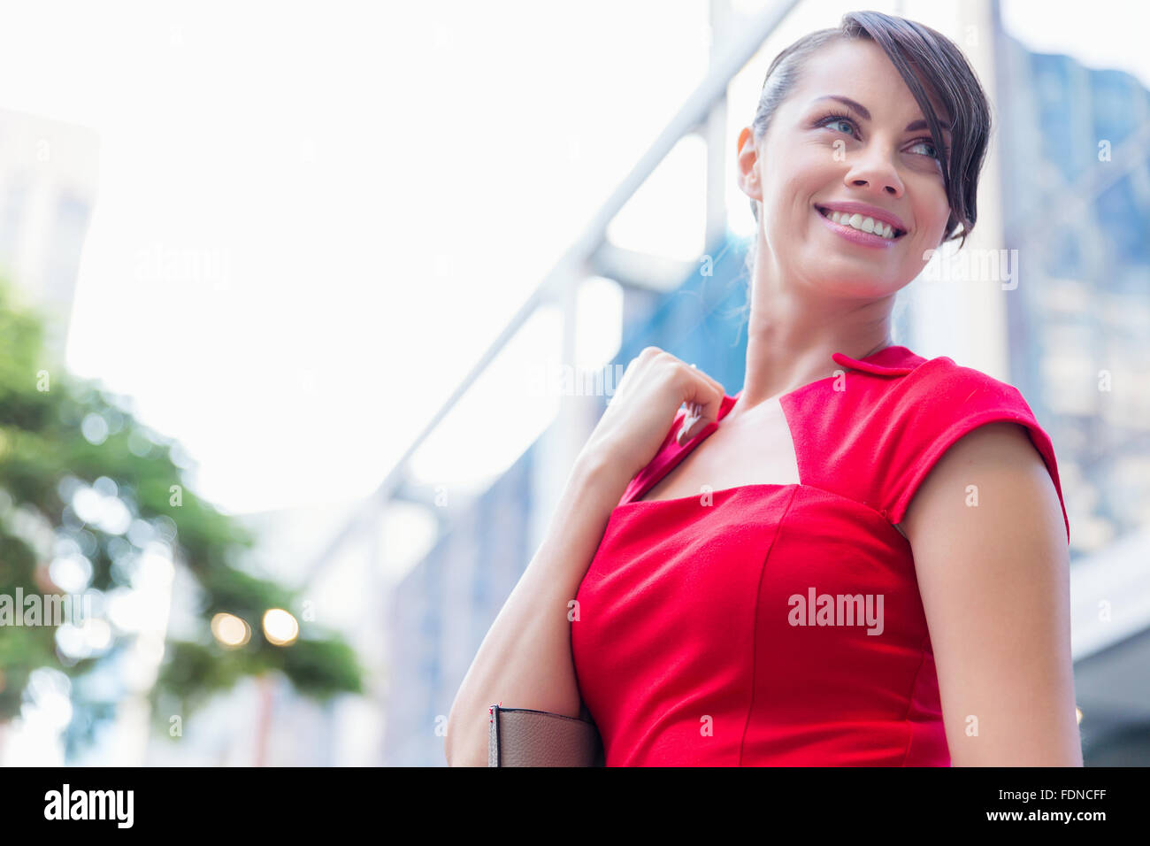 Portrait of beautiful business woman in red dress Stock Photo - Alamy