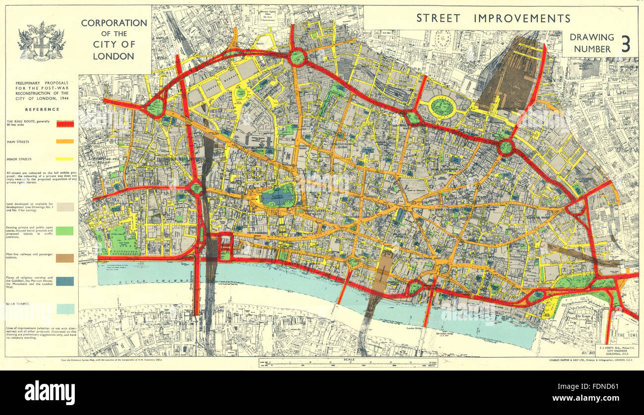 CITY OF LONDON. Post- war Reconstruction. PLANNED RING ROADS STREETS ...