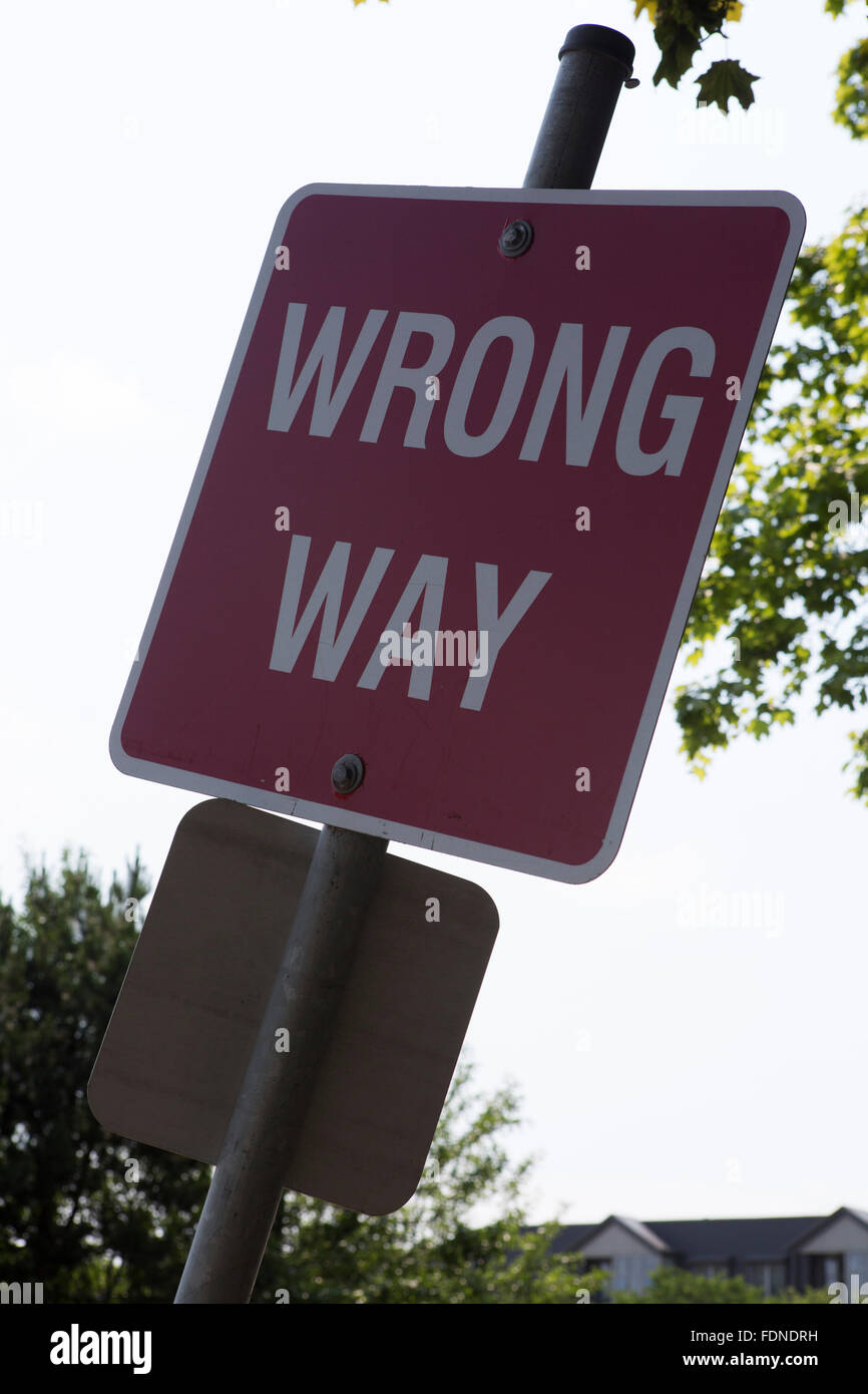 Wrong Way sign in Halifax, Canada. The sign warns drivers of heading ...