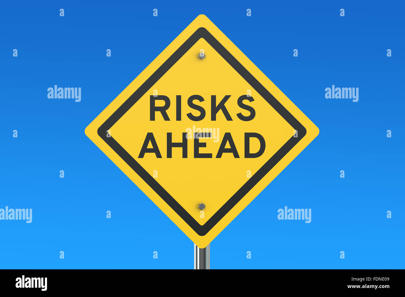Risks Ahead road sign isolated on blue sky Stock Photo - Alamy