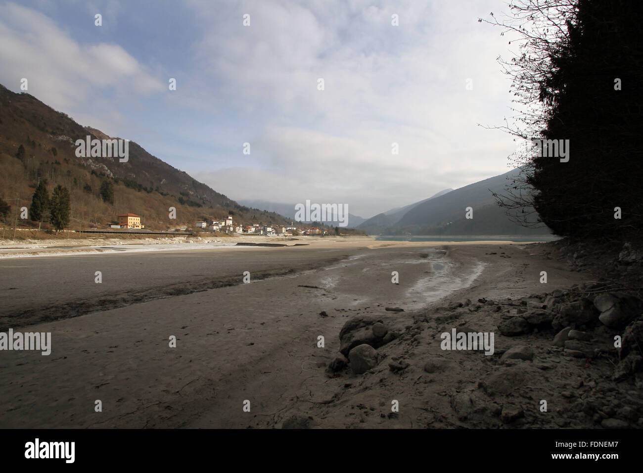 Barcis, Italy. 01st Feb, 2016. A view of Barcis's lake and the little ...