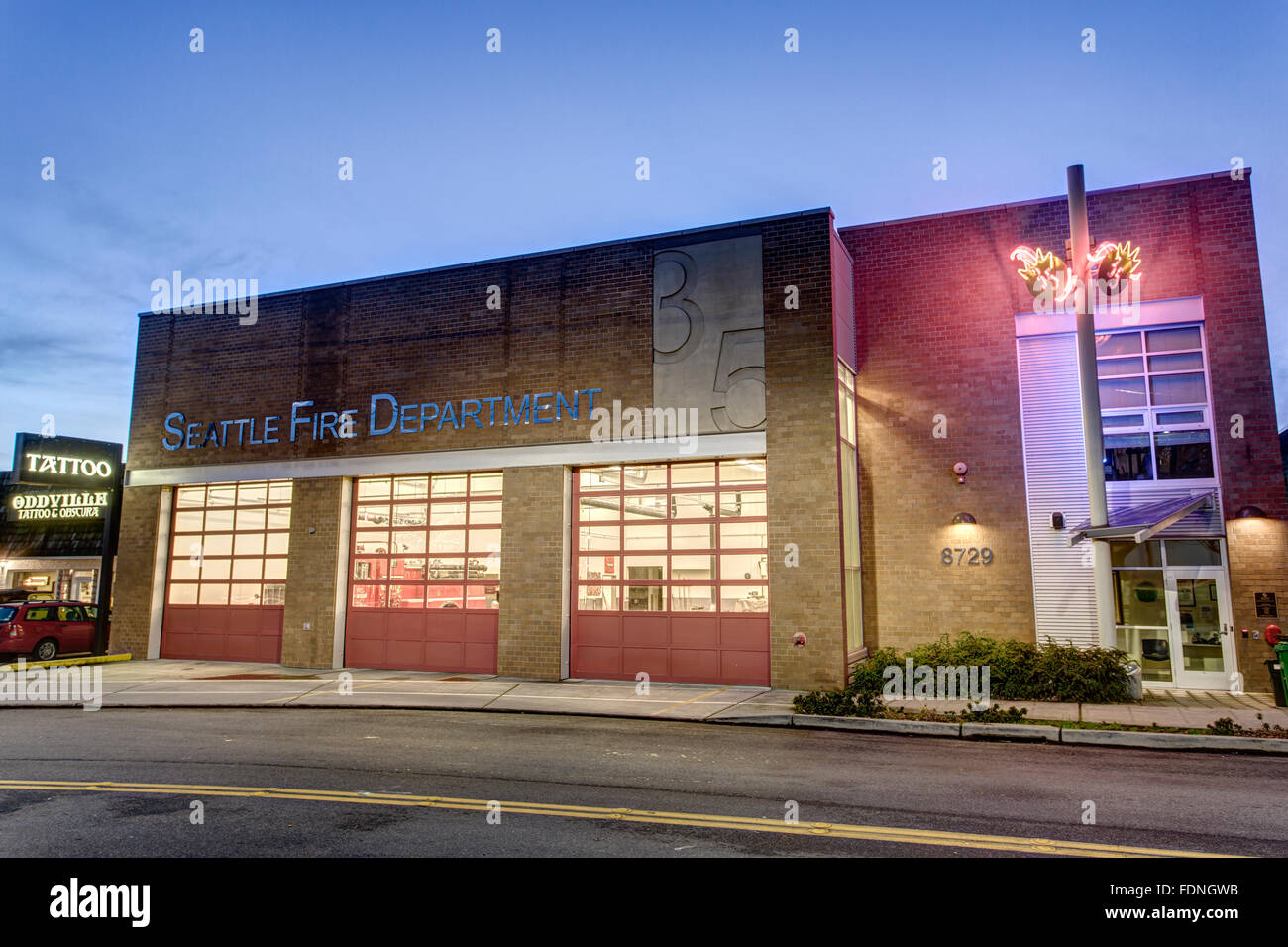 Fire Station in Seattle Washington USA. Photographed at twilight Stock ...