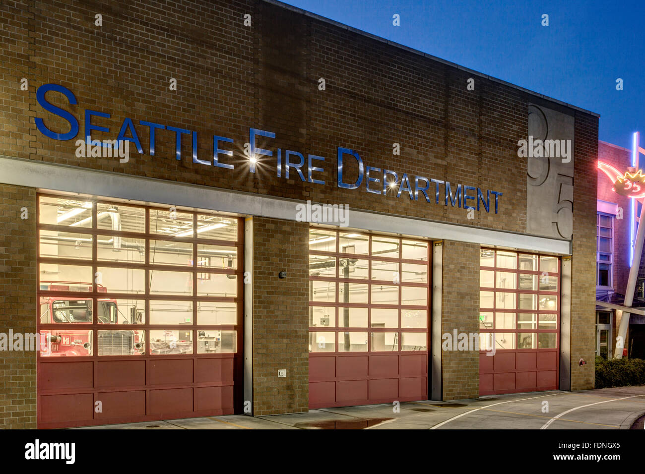 Fire Station in Seattle Washington USA. Photographed at twilight Stock ...