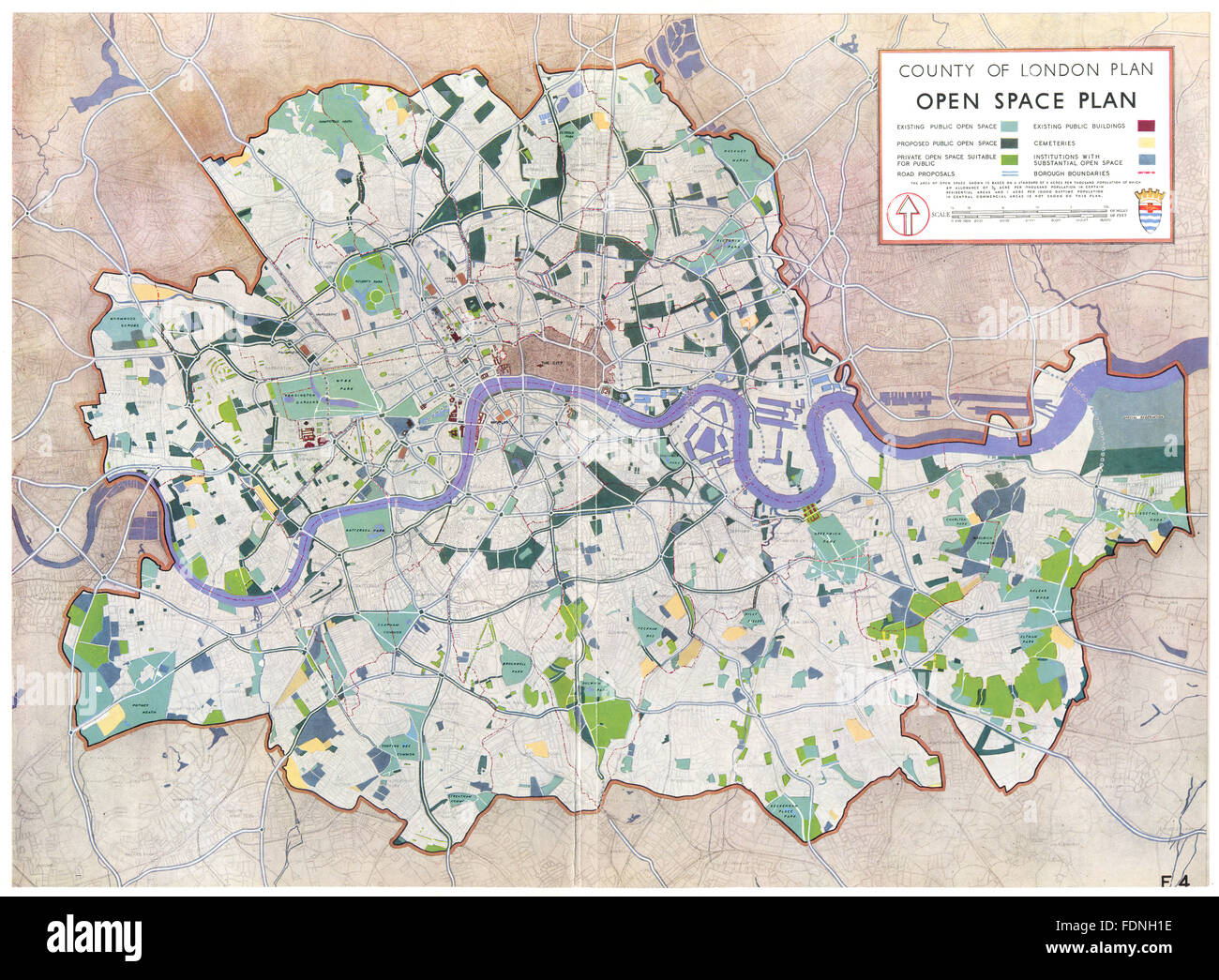 LONDON: Open spaces & Park system: Existing & planned parks & roads ...
