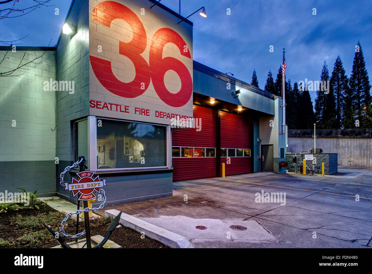 Fire Station in Seattle Washington USA. Photographed at twilight Stock ...