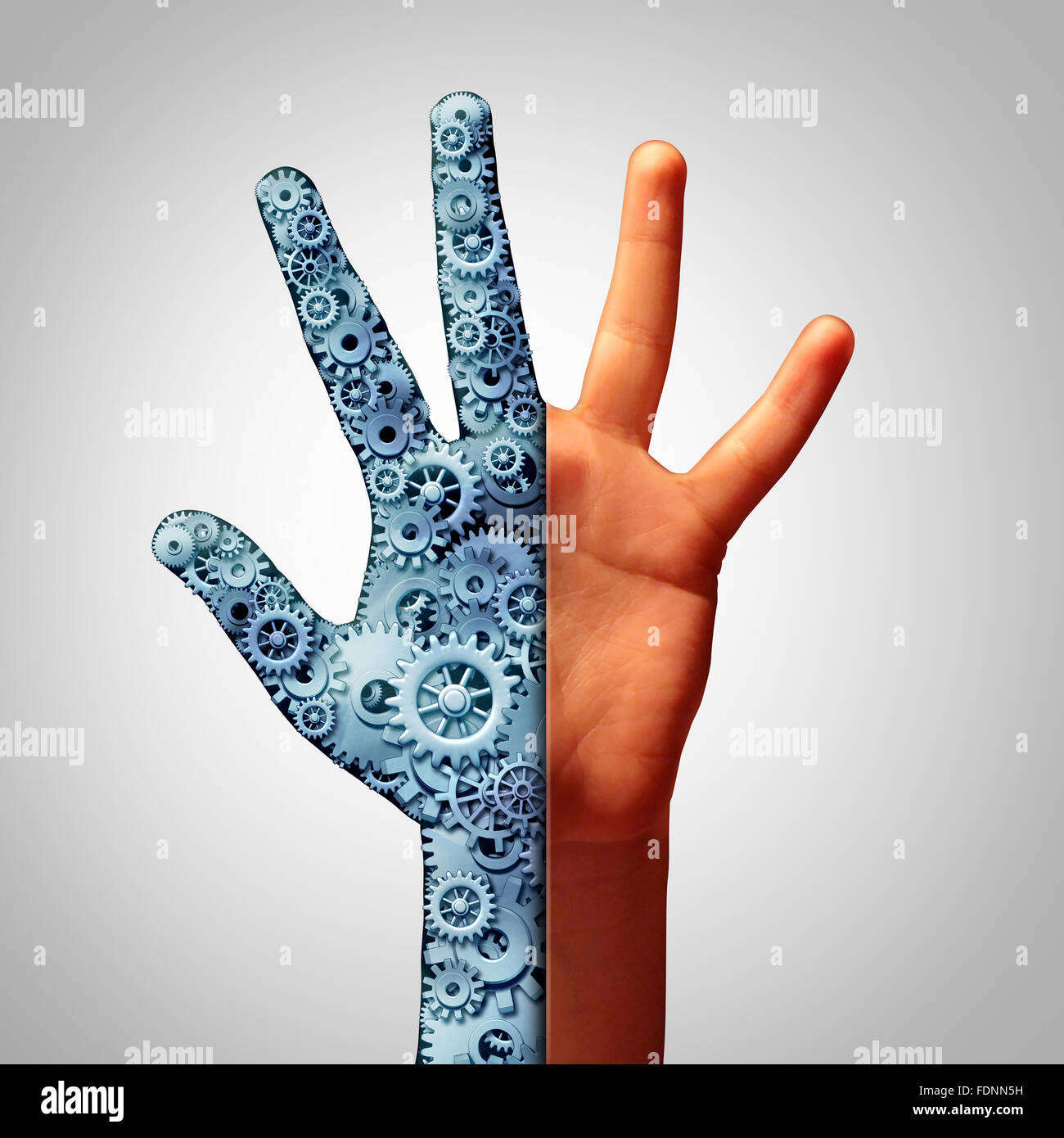 Robots and humans futuristic technology concept with man and machine ...