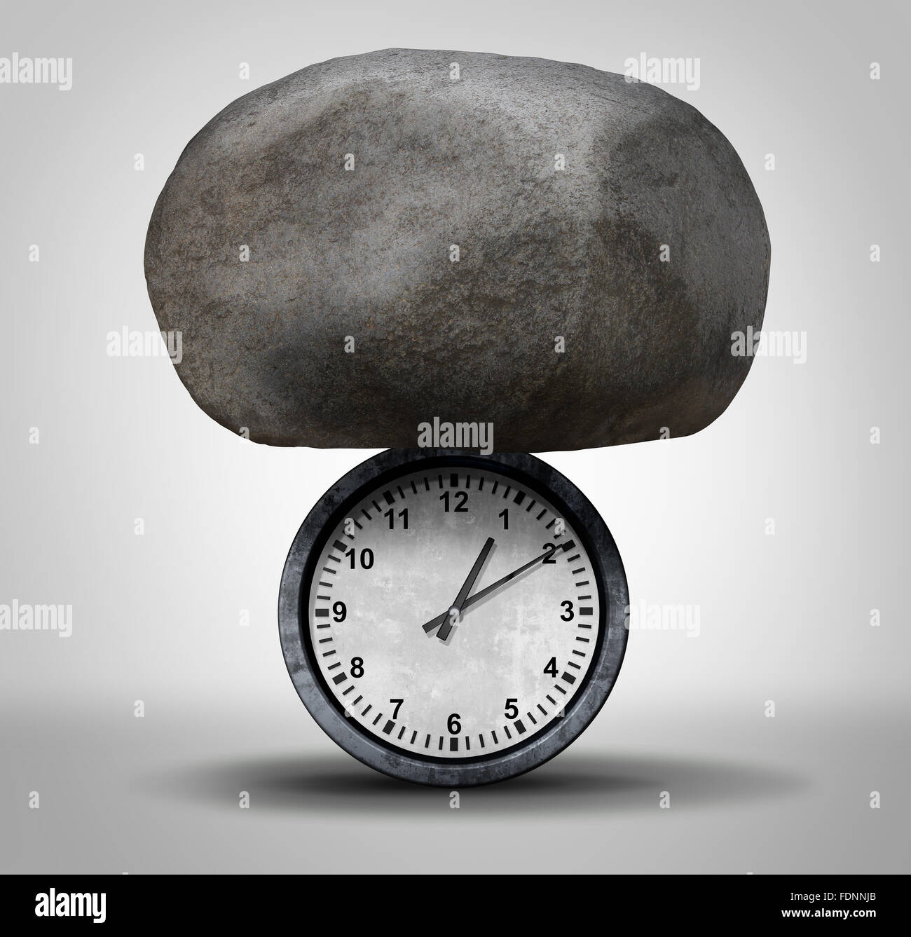 Time Pressure business concept as a huge rock pressing down on a clock ...