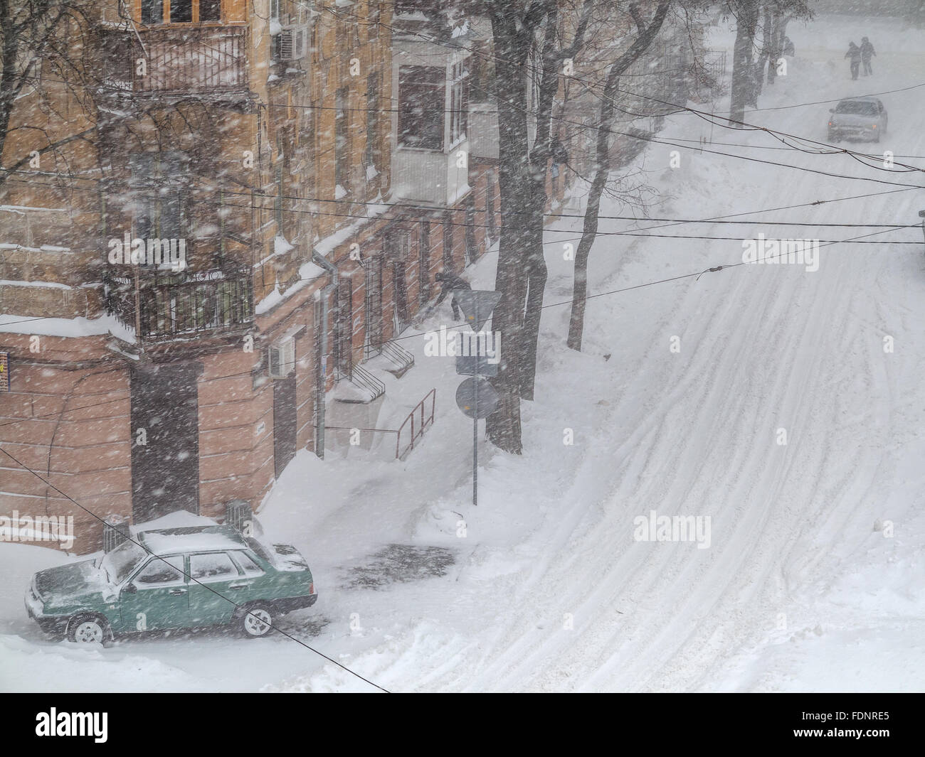 Odessa, Ukraine - January 18, 2016: A powerful cyclone, storm, heavy ...