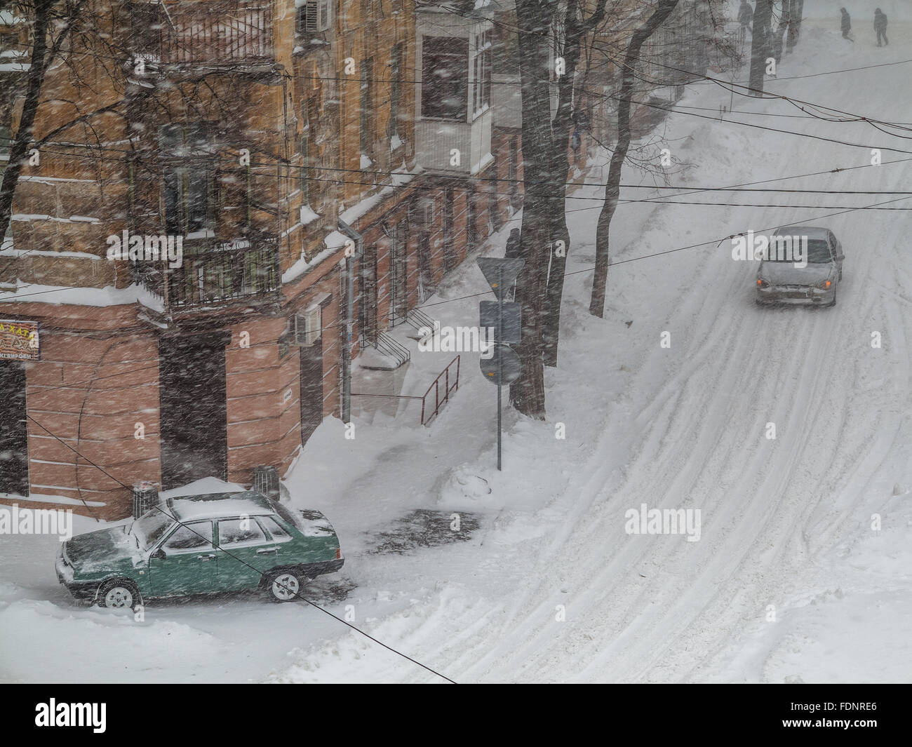 Odessa, Ukraine - January 18, 2016: A powerful cyclone, storm, heavy ...