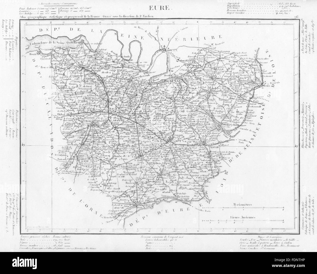 EURE: Eure département. Tardieu, 1830 antique map Stock Photo - Alamy