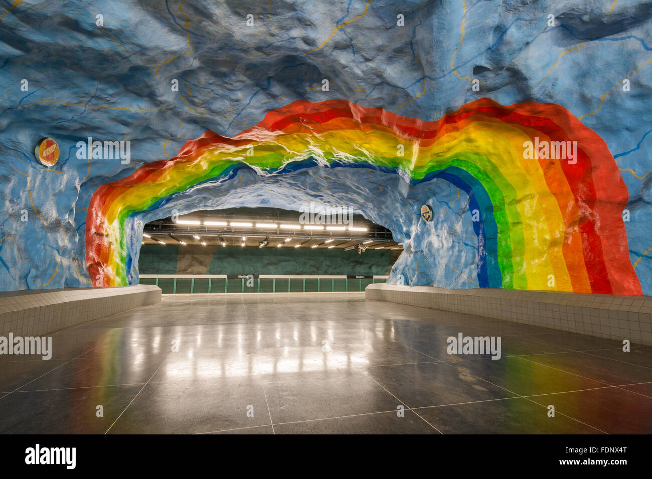 Giant colourful rainbow painted on the walls of Stadion Underground ...