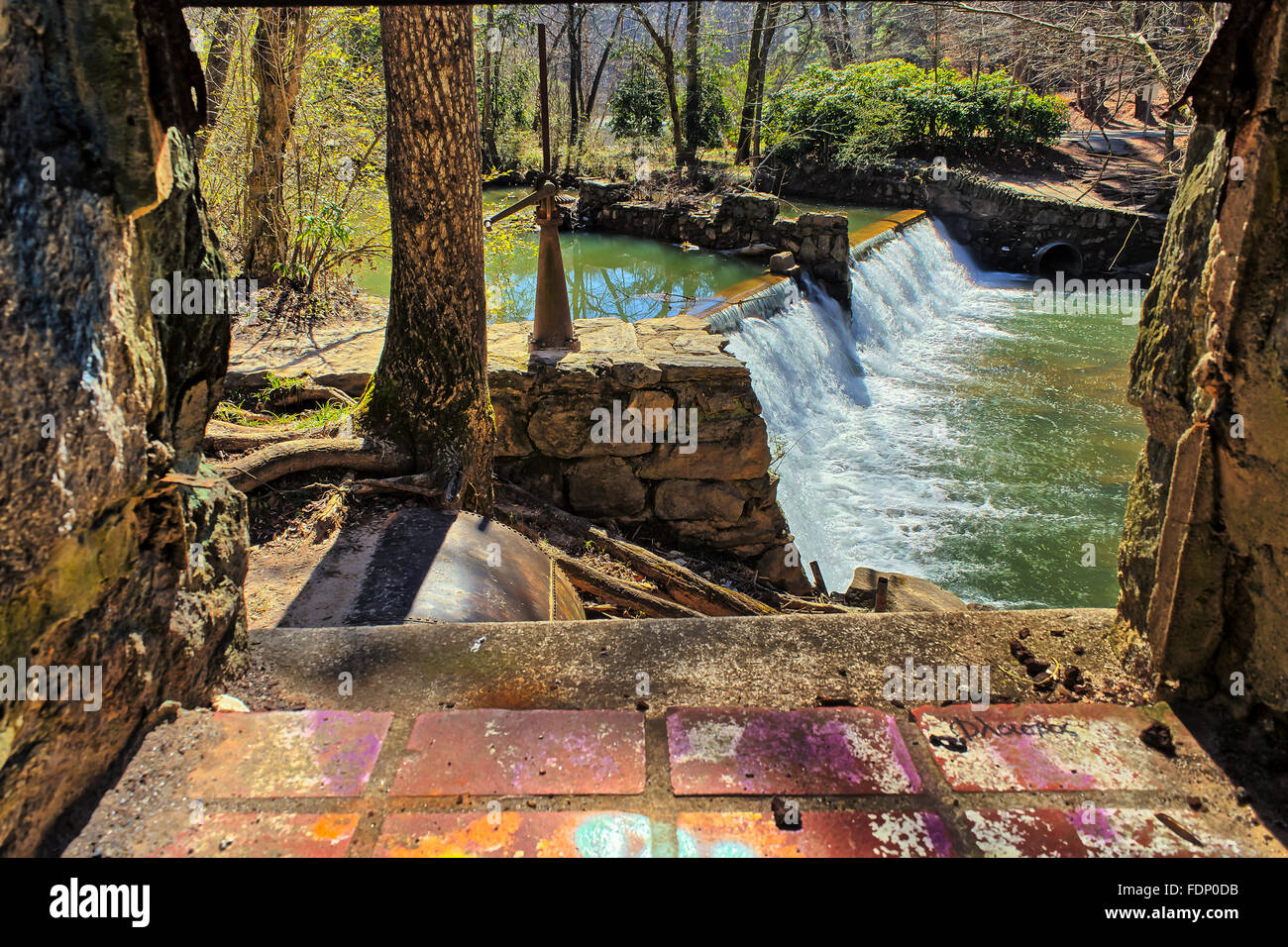 Lullwater Waterfall Spillway Through a window Stock Photo - Alamy