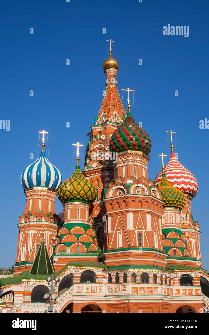Striped onion domes of St Basil's Cathedral on Red Square, Moscow ...