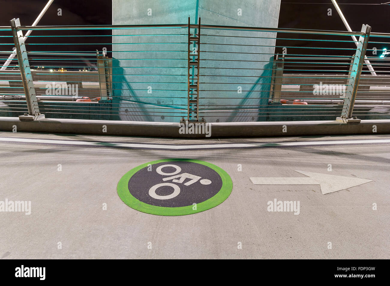 Bicycle Cyclist Lane Sign on Tilikum Crossing Bridge in Portland Oregon ...