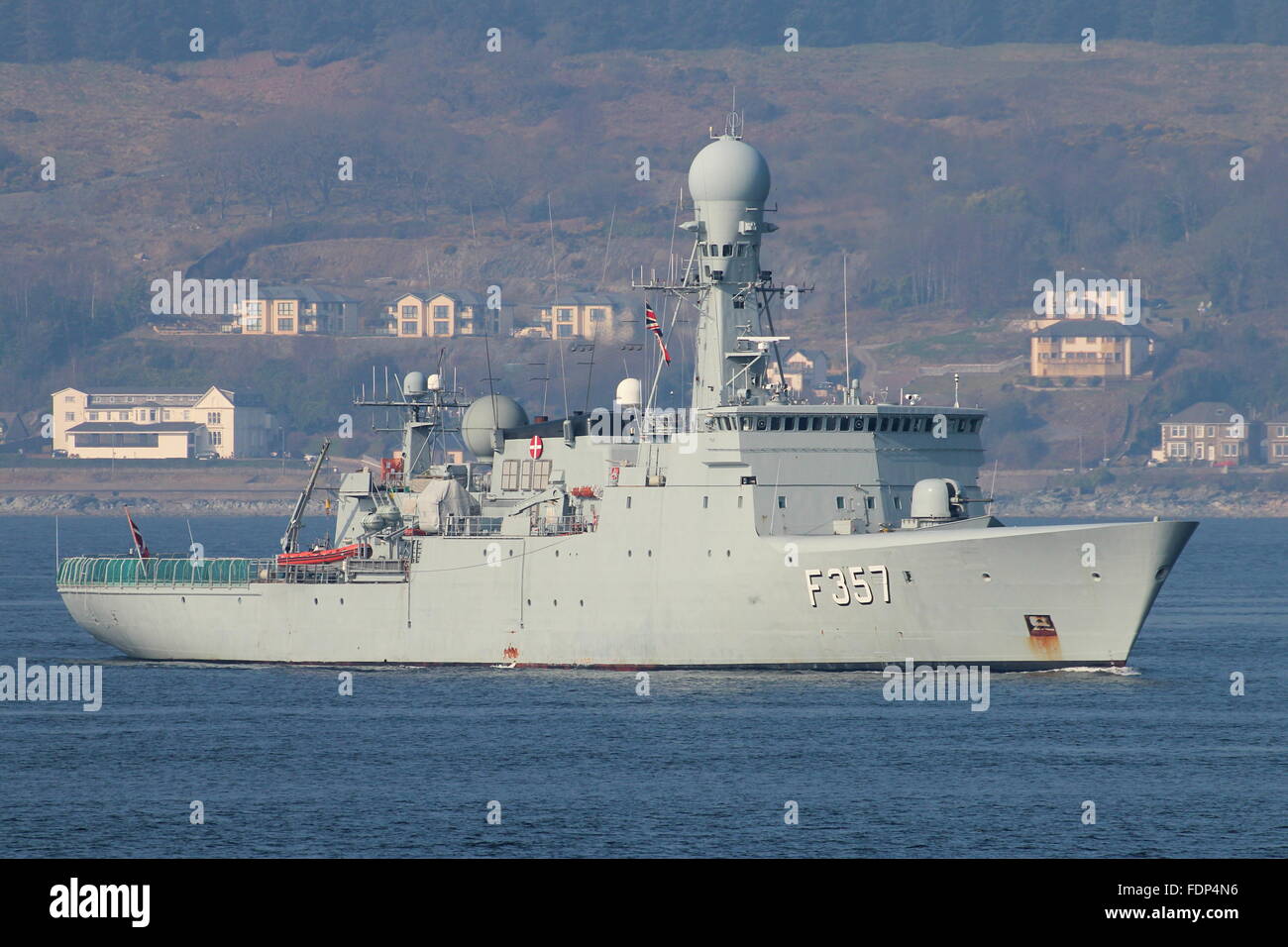 KDM Thetis (F357), the lead ship in her class, approaches Gourock ...