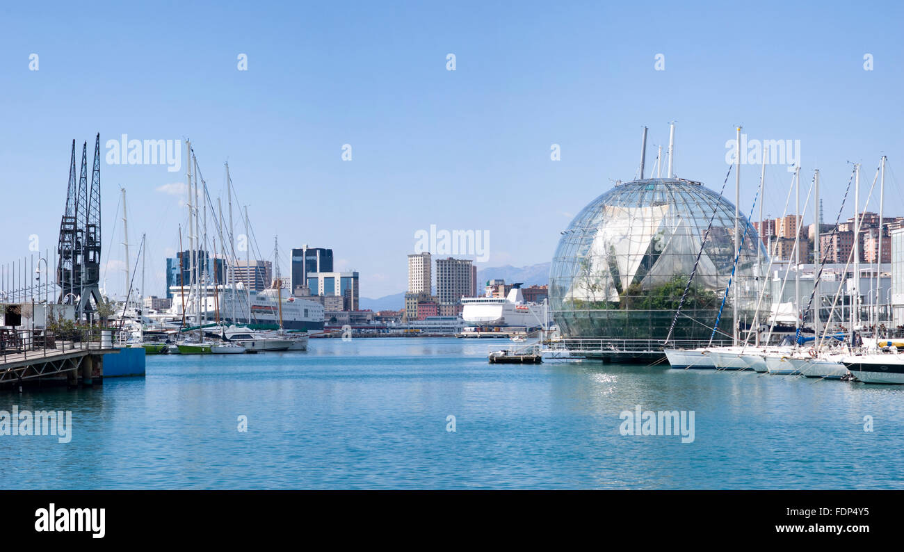 A panoramic view the port of Genoa, one of the most important seaports ...