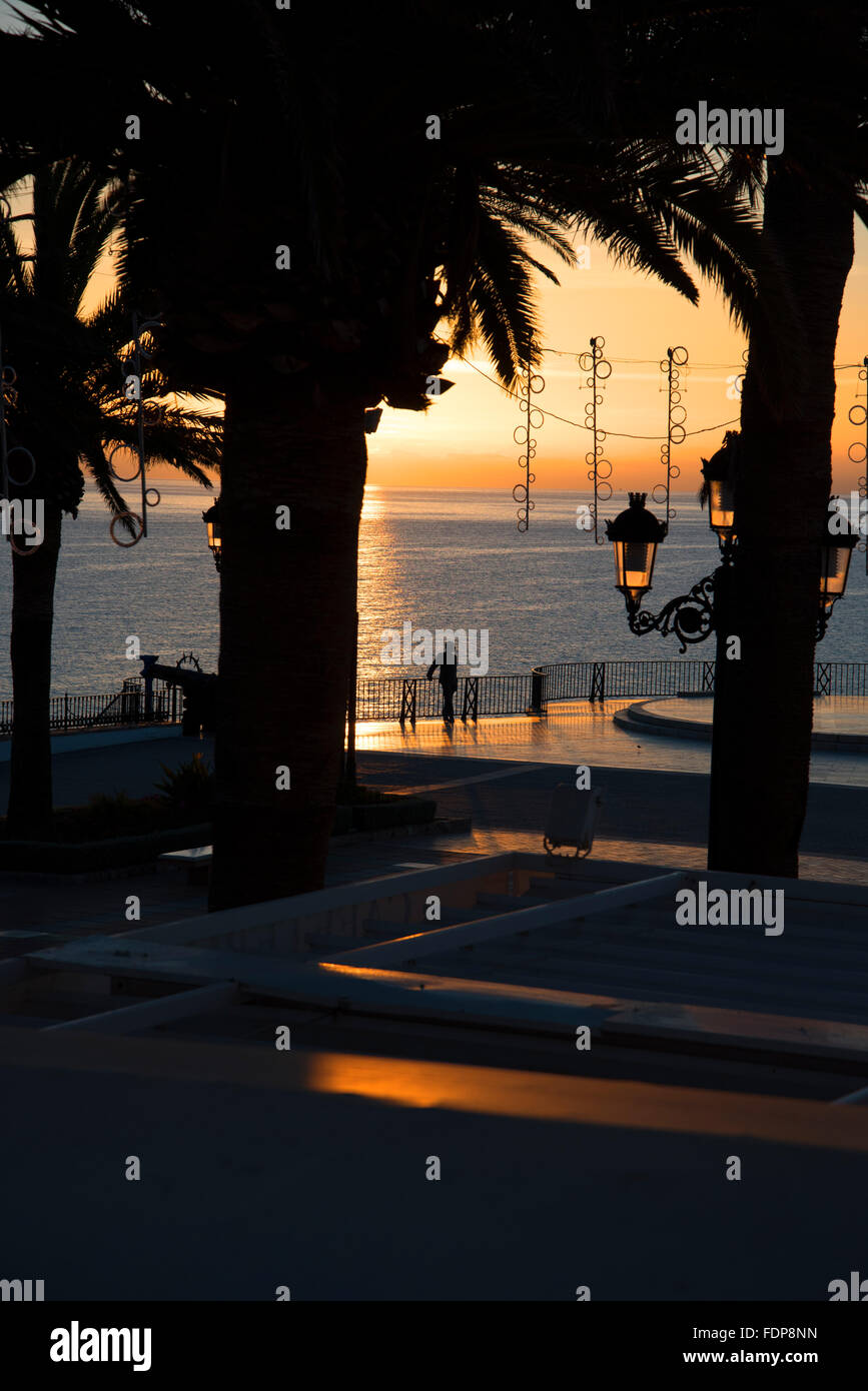 Statue of King Alphonso in the Sunrise on the Balcon de Europa in Nerja ...