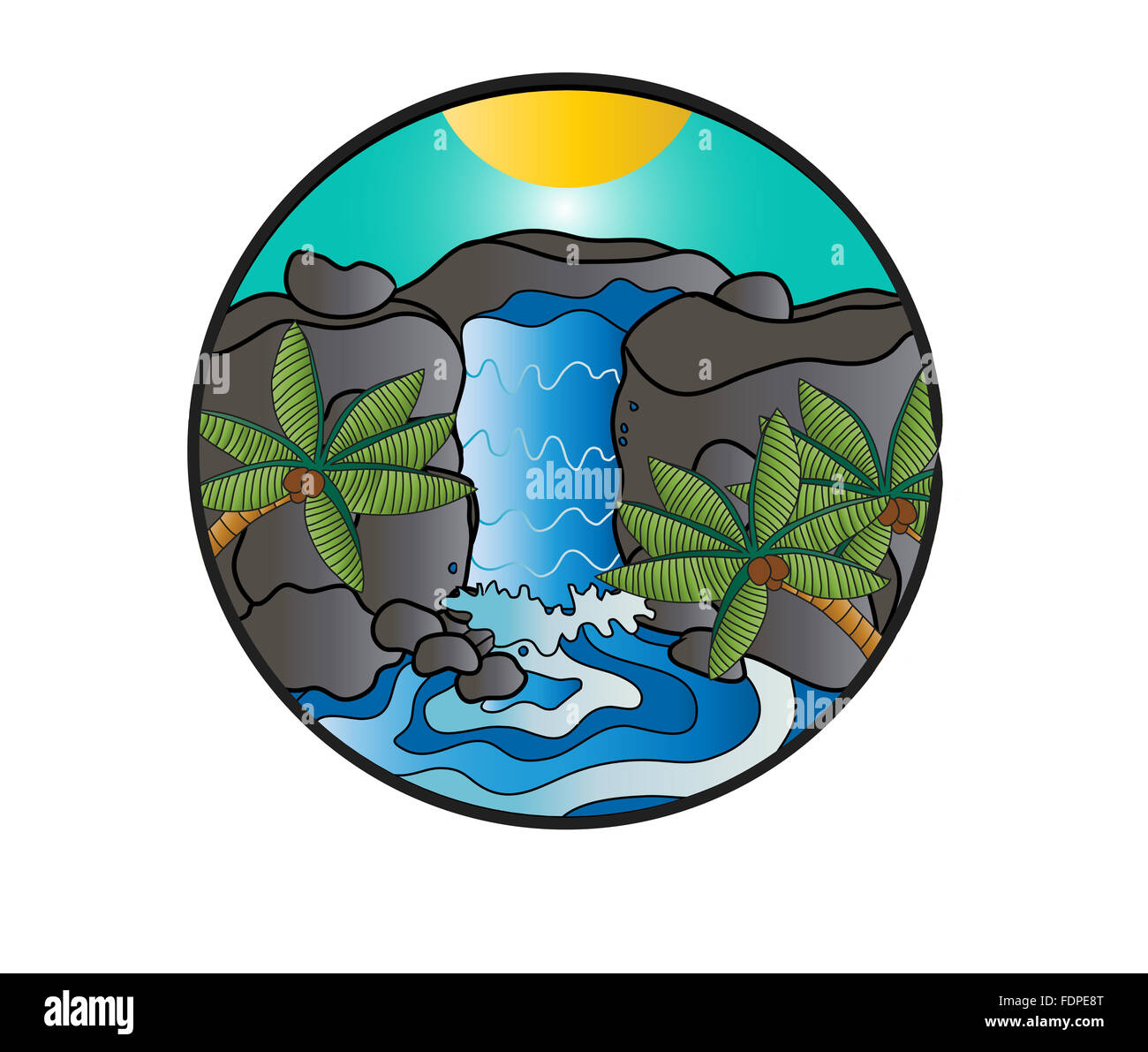 Waterfall Palm Tree Nature Scene Stock Photo - Alamy