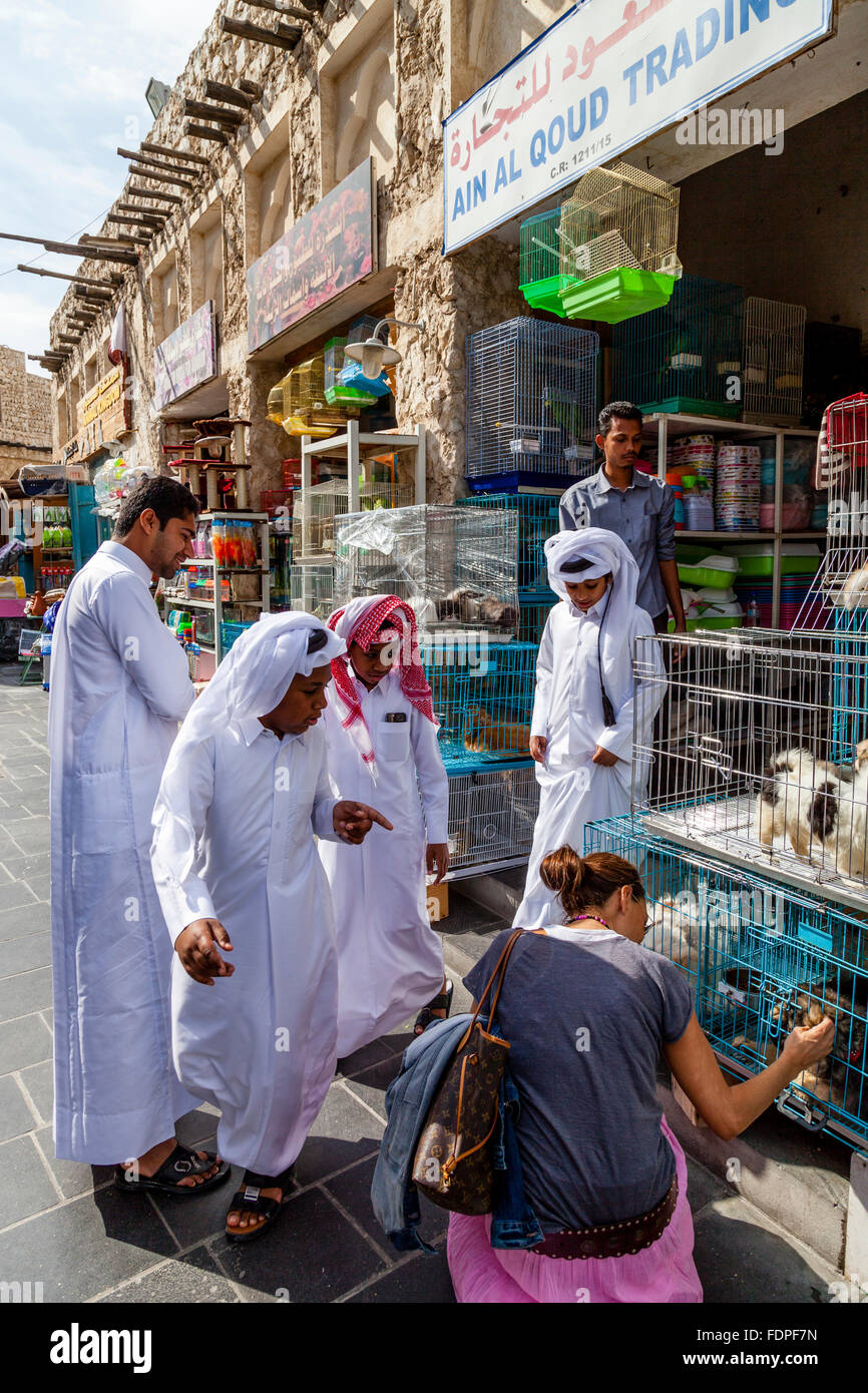 Local Boys Visiting The Animal Market, Souk Waqif, Doha, Qatar Stock ...