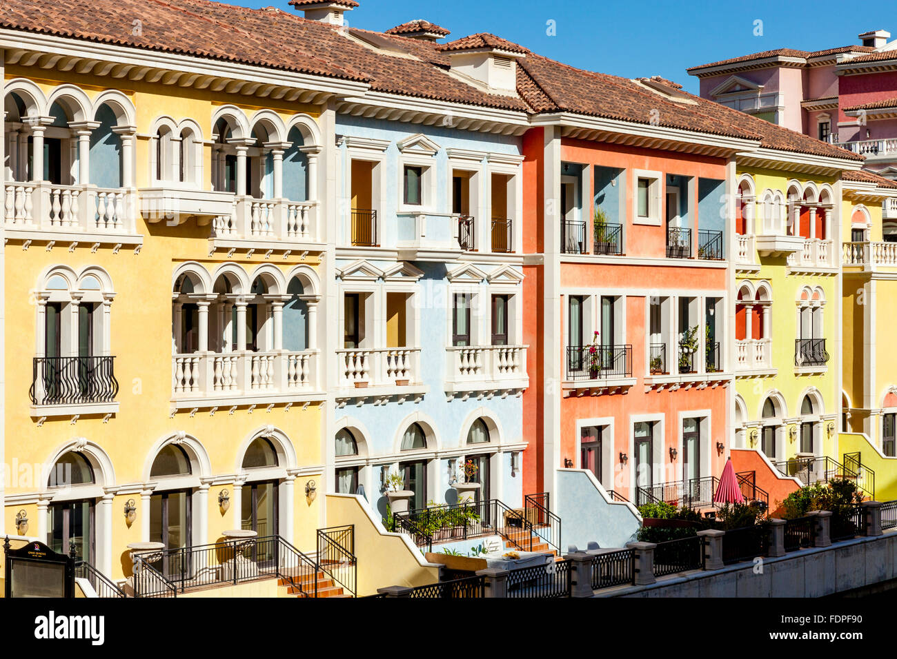 Colourful Venetian Style Houses At Qanat Quartier, The Pearl, Doha ...