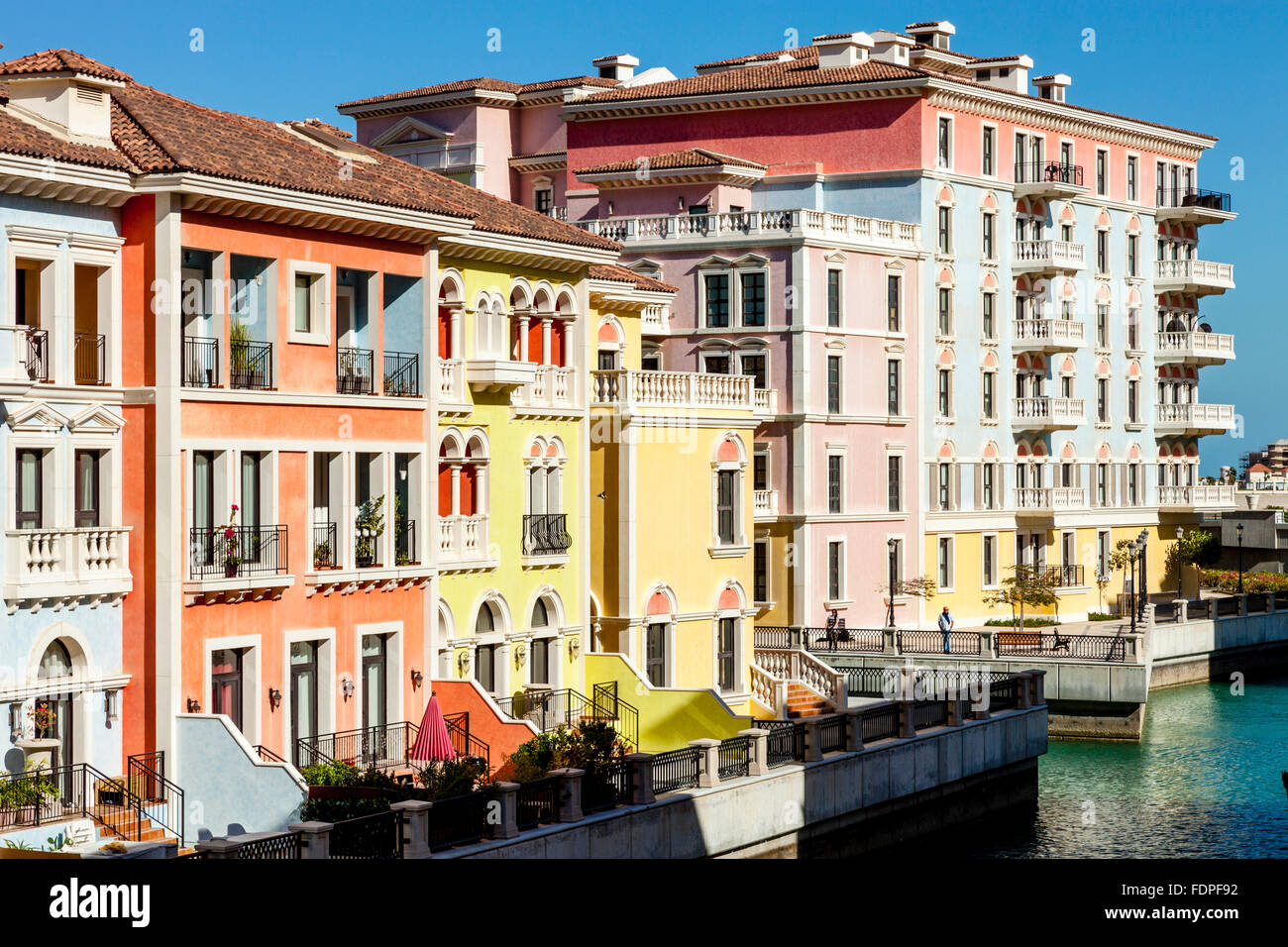 Colourful Venetian Style Houses At Qanat Quartier, The Pearl, Doha ...