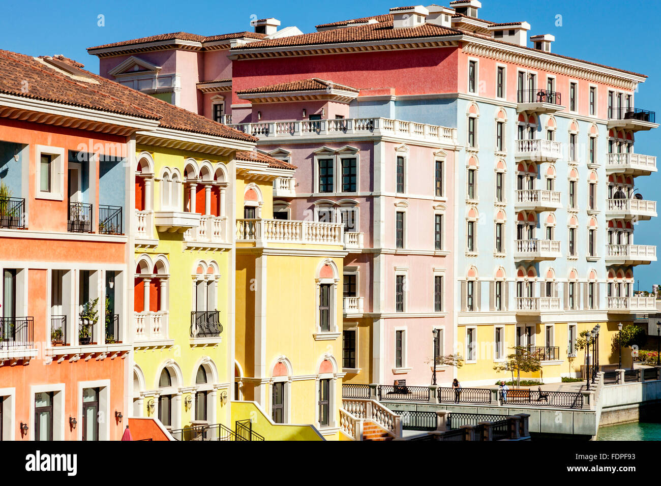 Colourful Venetian Style Houses At Qanat Quartier, The Pearl, Doha ...