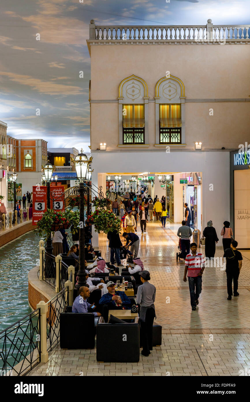 Colourful Shops and Cafes At Villaggio Shopping Mall, Doha, Qatar Stock ...