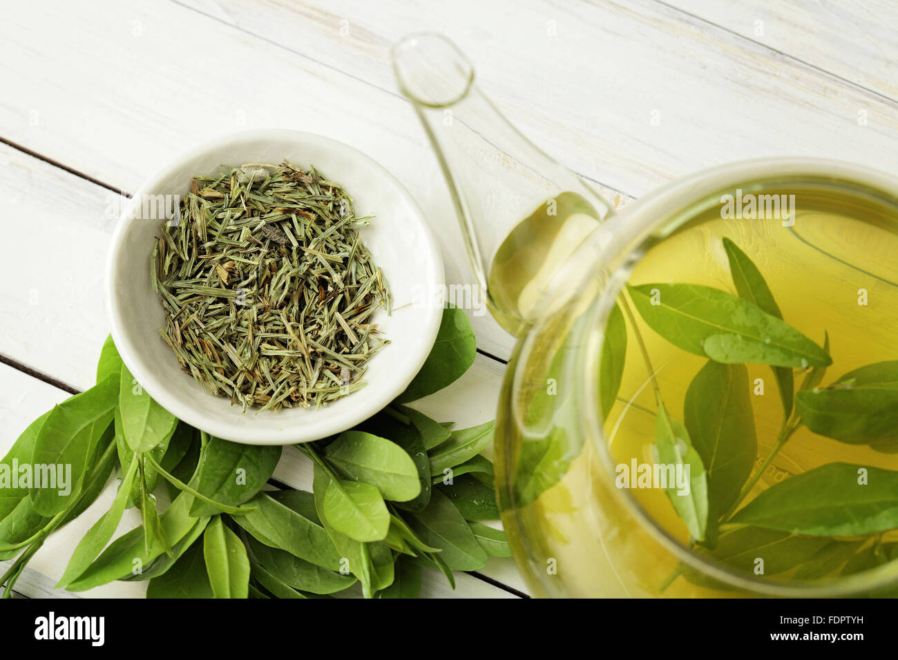 green tea,teapot,tea leaves Stock Photo - Alamy