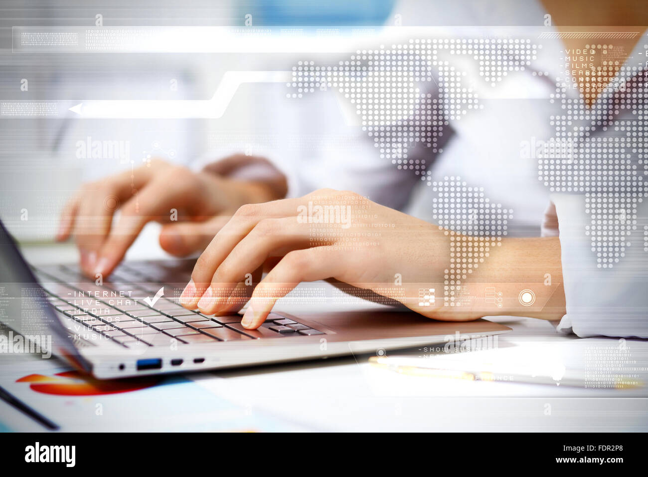 Business person working on computer against technology background Stock ...