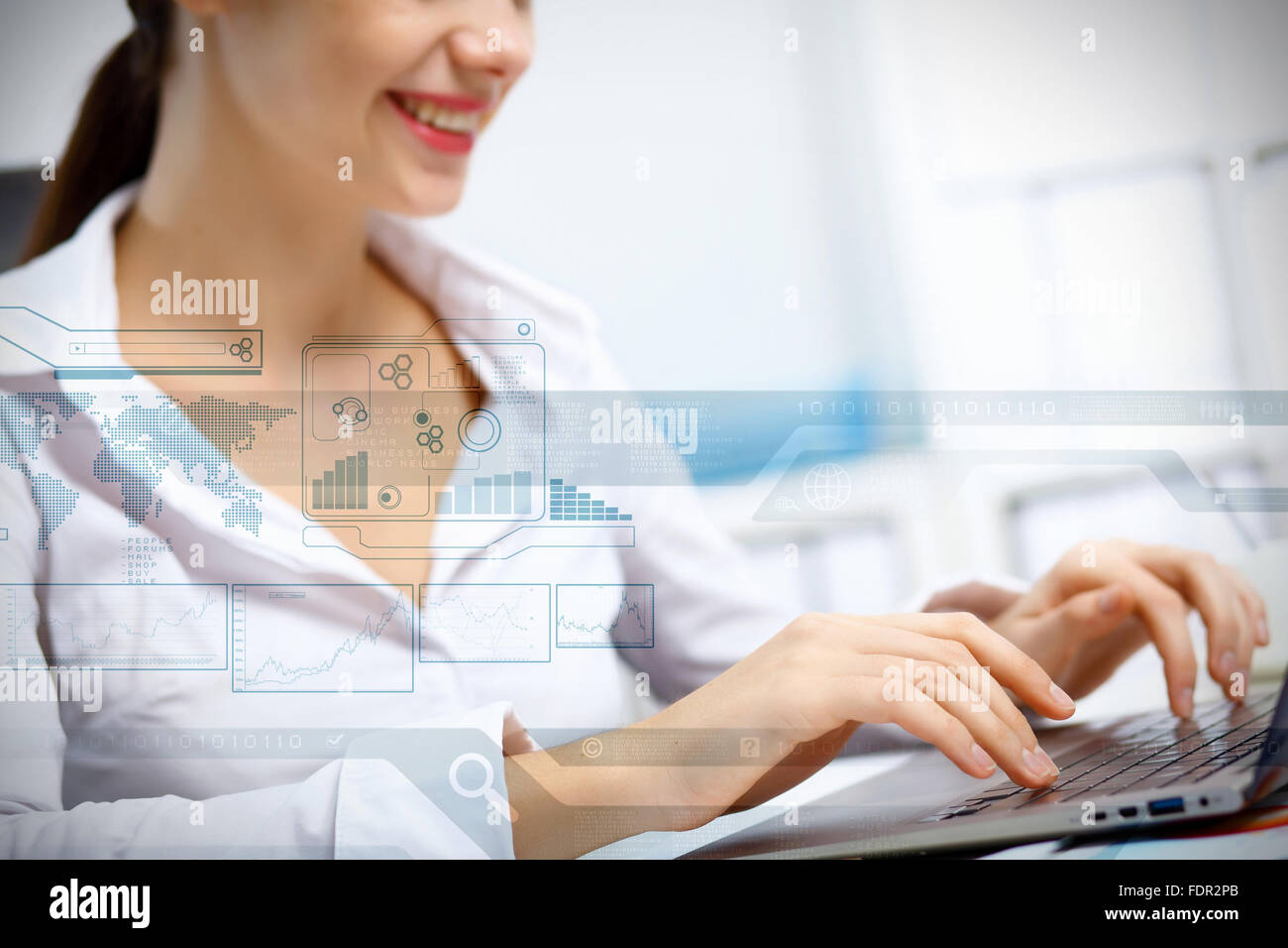 Business person working on computer against technology background Stock ...