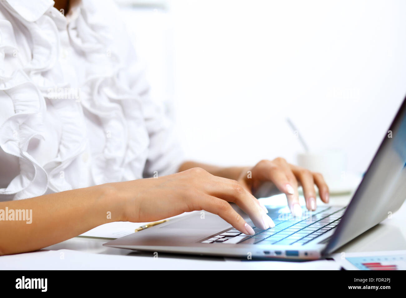 Business person working on computer against technology background Stock ...