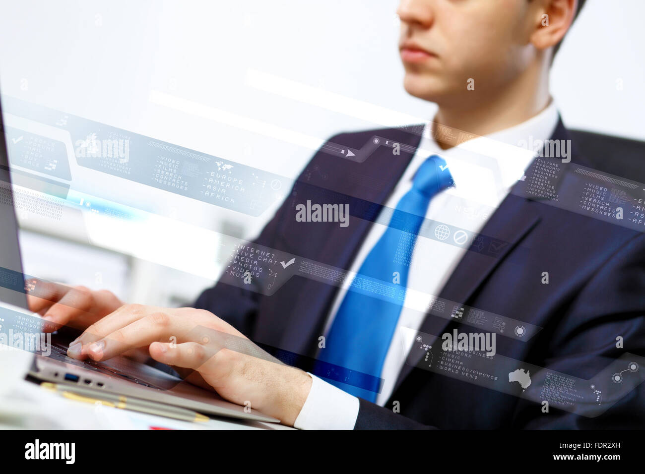 Business person working on computer against technology background Stock ...