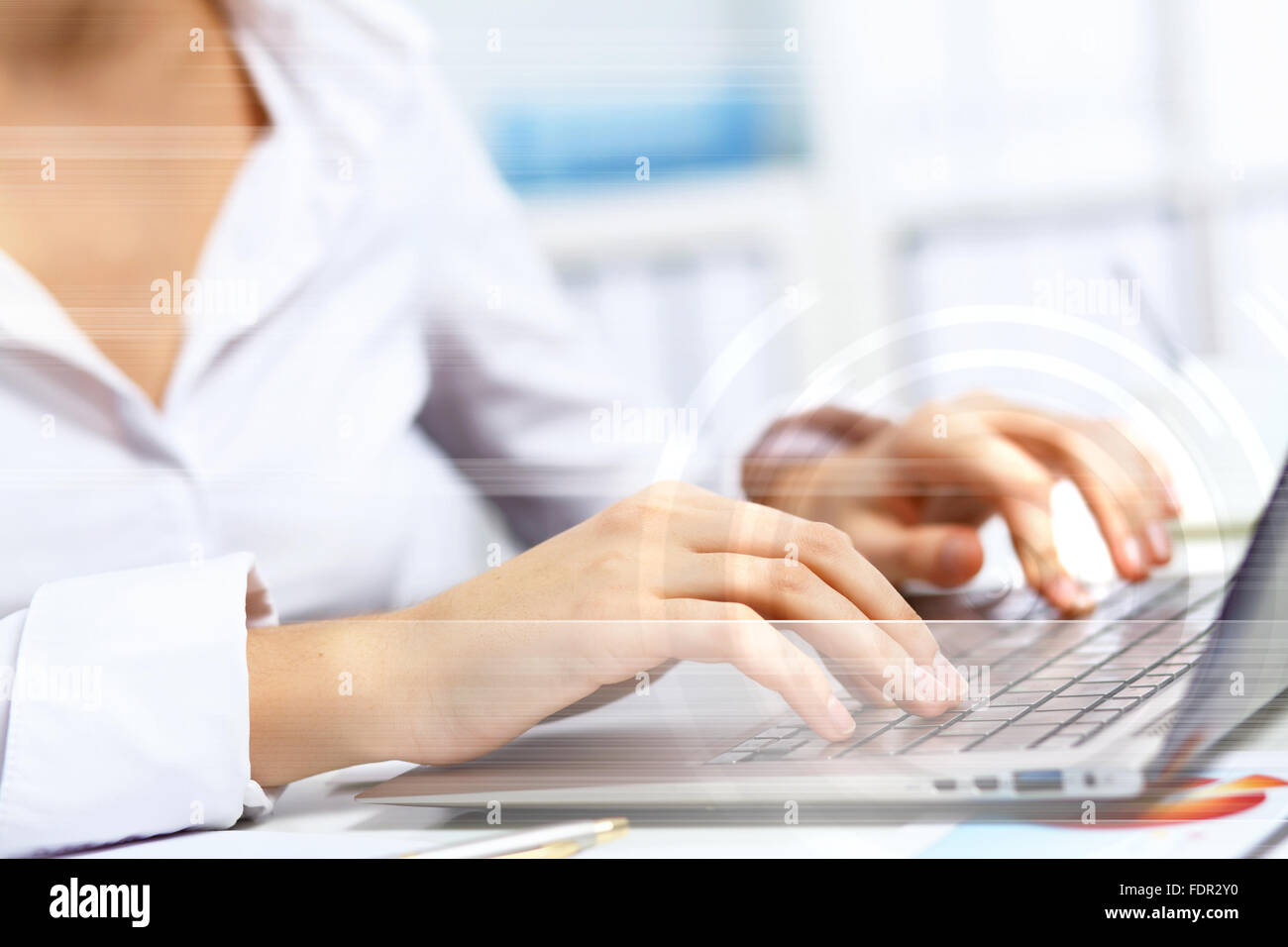 Business person working on computer against technology background Stock ...