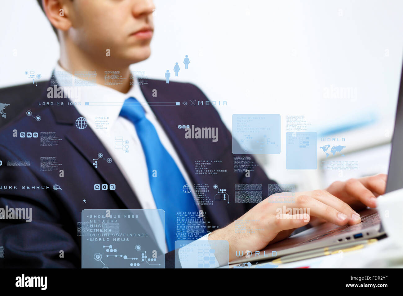 Business person working on computer against technology background Stock ...