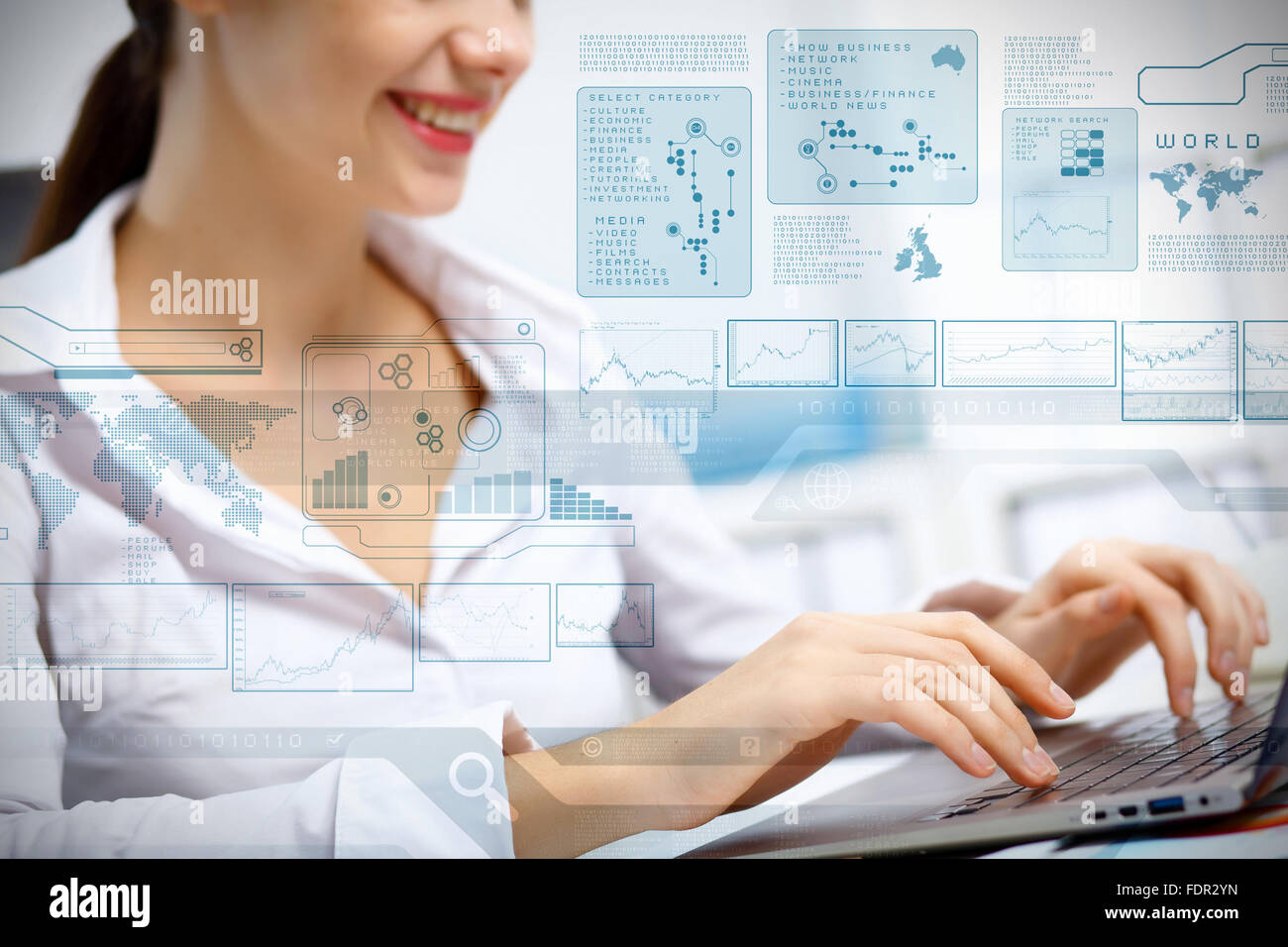 Business person working on computer against technology background Stock ...