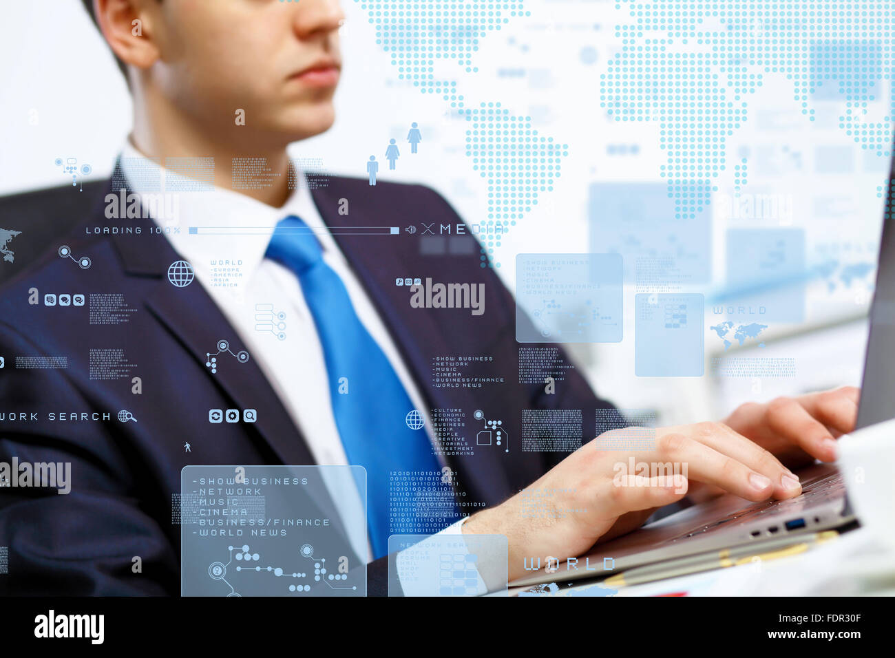 Business person working on computer against technology background Stock ...