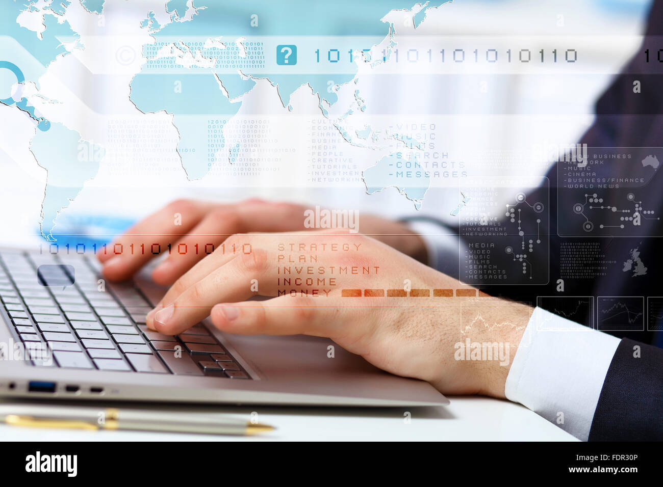 Business person working on computer against technology background Stock ...