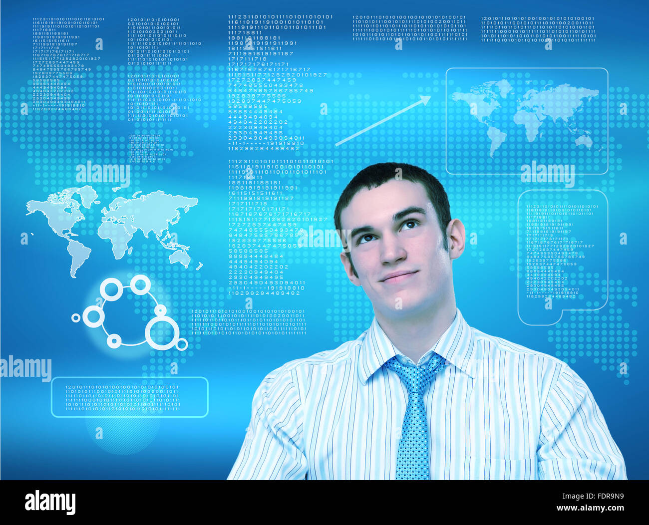 Image of a business person and technology related background Stock ...