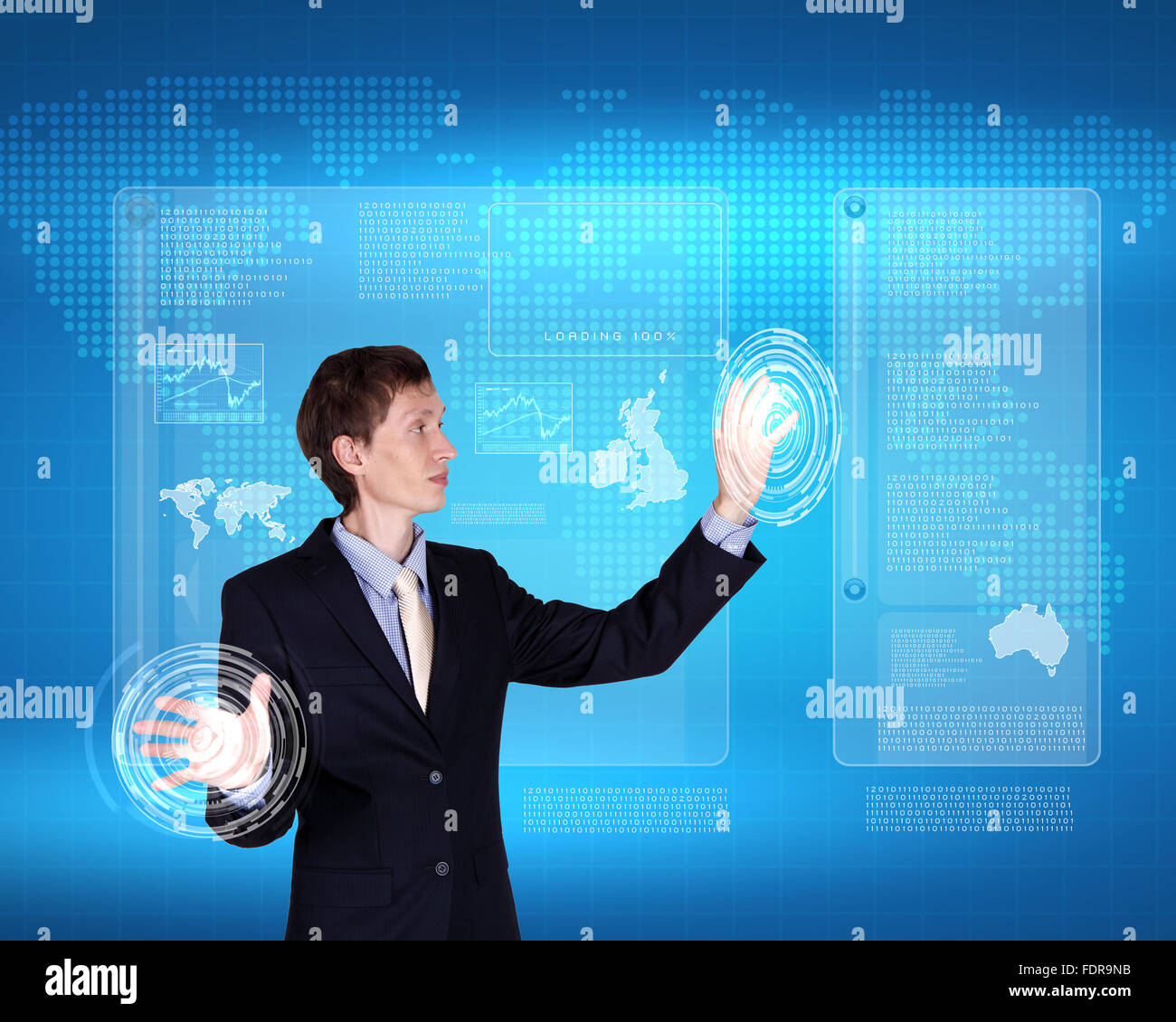 Image of a business person and technology related background Stock ...