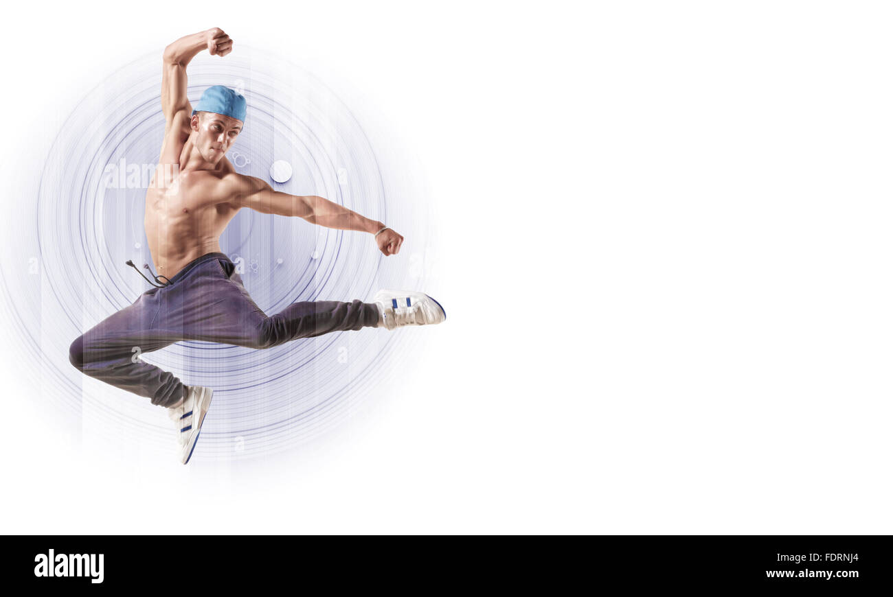 young man in a blue cap dancing hip hop - collage Stock Photo - Alamy