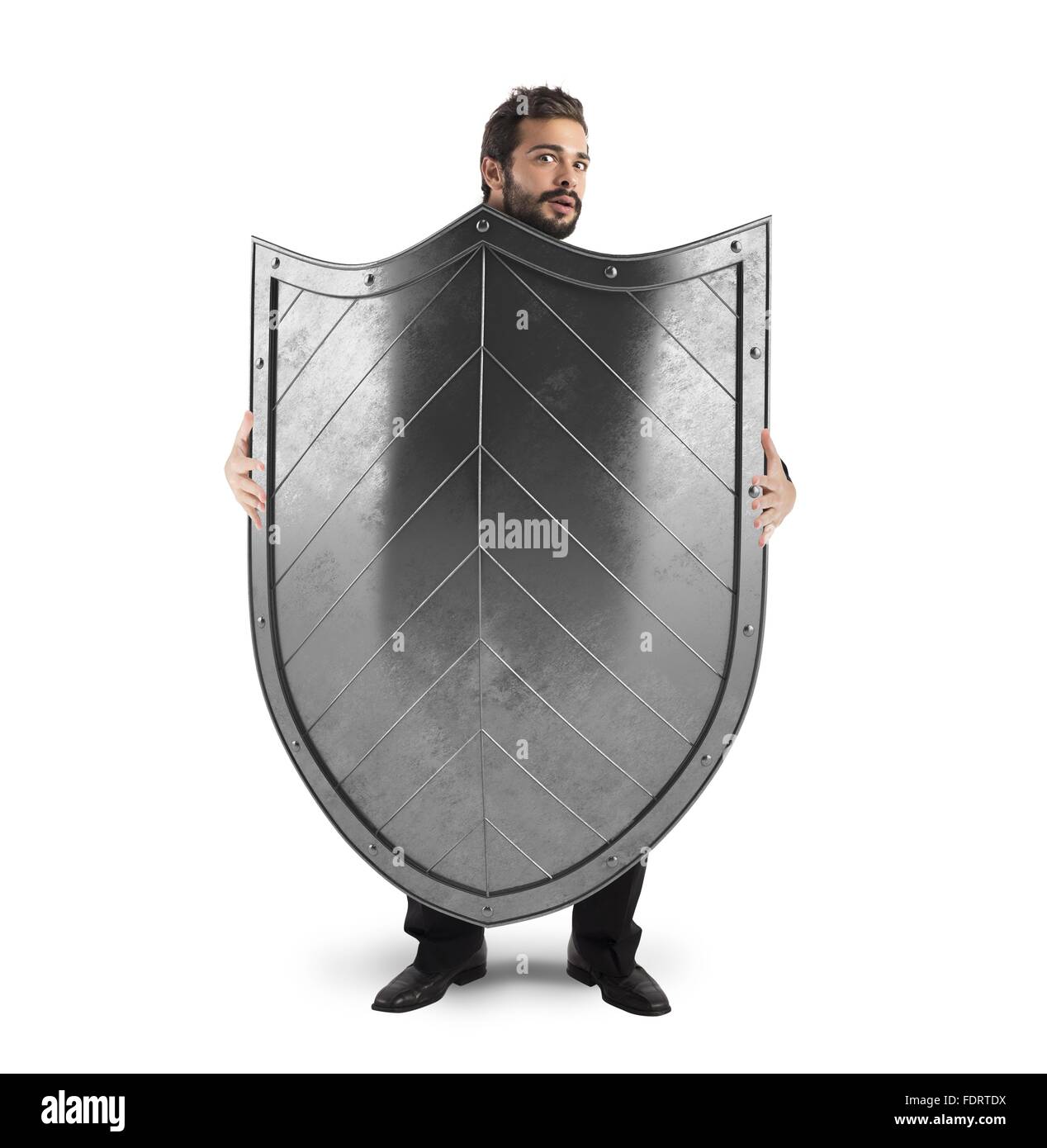Man hiding behind shield hi-res stock photography and images - Alamy