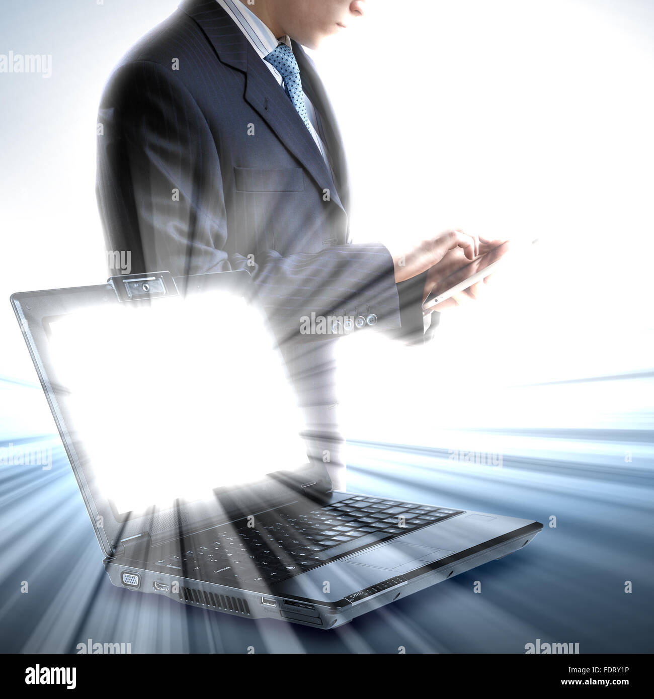 Image of notebook with shining screen and light Stock Photo - Alamy