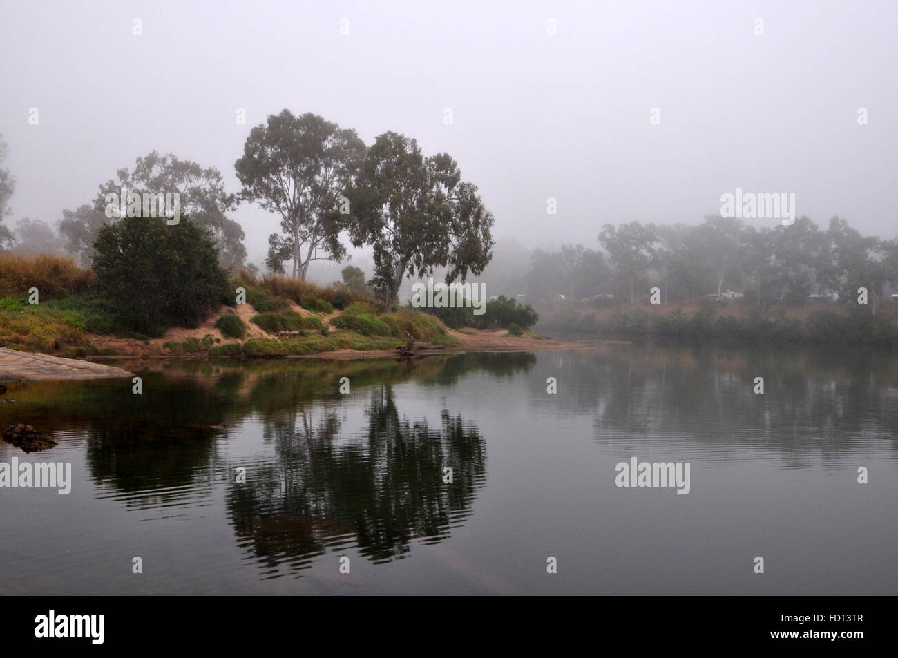 MISTY MORNING ON CALLIOPE RIVER Stock Photo - Alamy