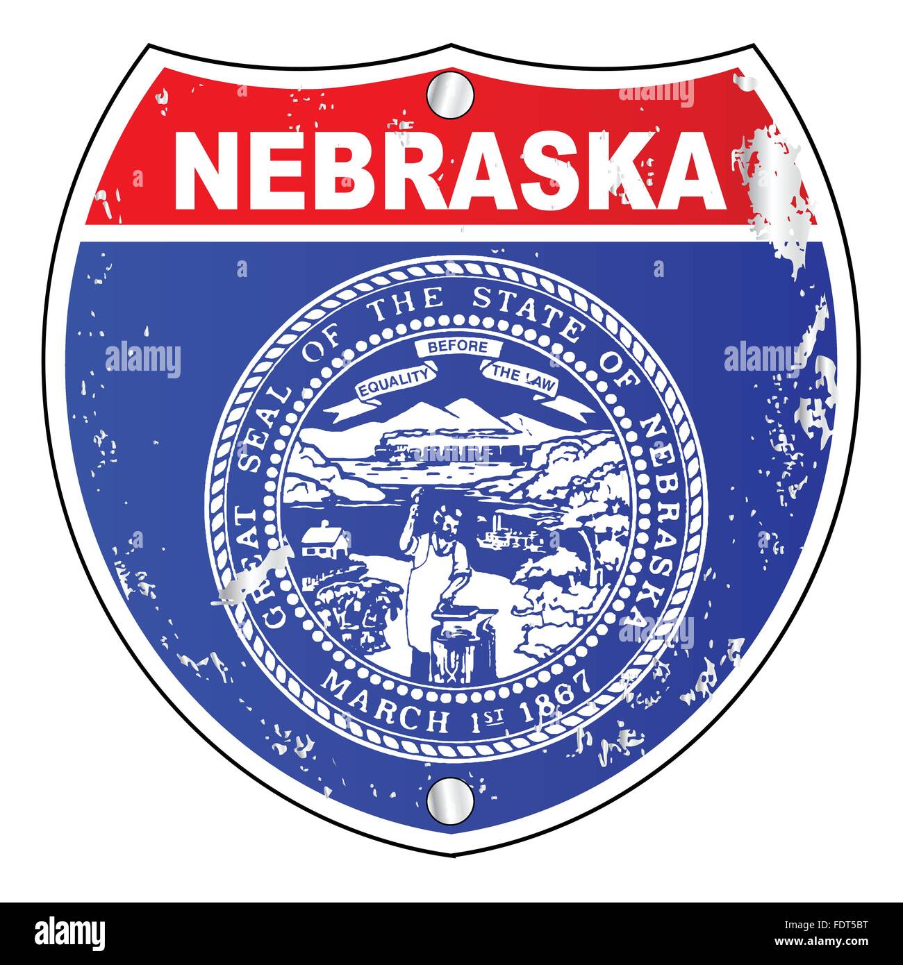 Nebraska flag icons as an interstate sign over a white background Stock ...