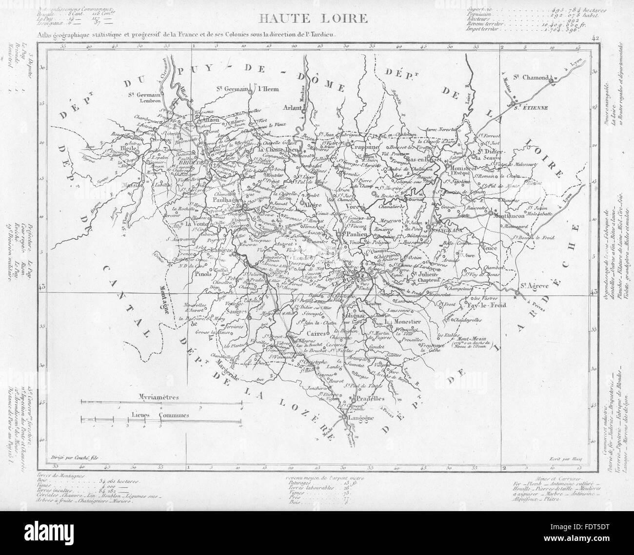 HAUTE- LOIRE: Haute- Loire département. Tardieu, 1830 antique map Stock ...